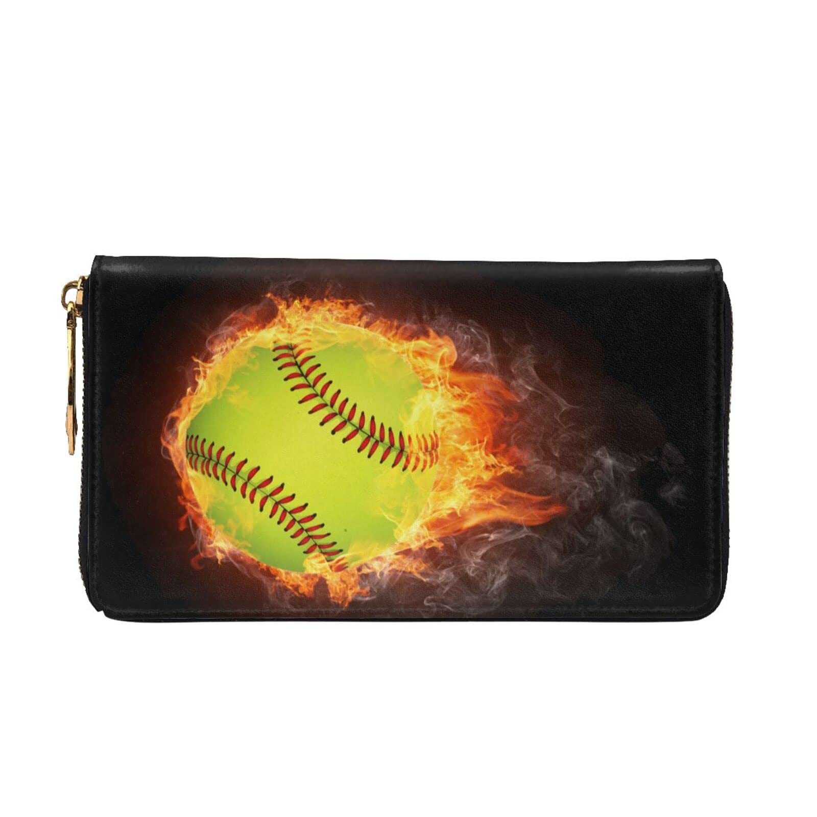 Long Handbag Purse Wristlet Bag Card Holder Wallet-Softball Fire Leather Wallet for Women Men