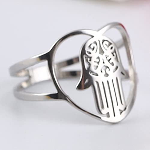 Jude Jewelers Stainless Steel Hand of Hasma Wedding Statement Cocktail Party Promise Anniversary Ring (Silver, 10)
