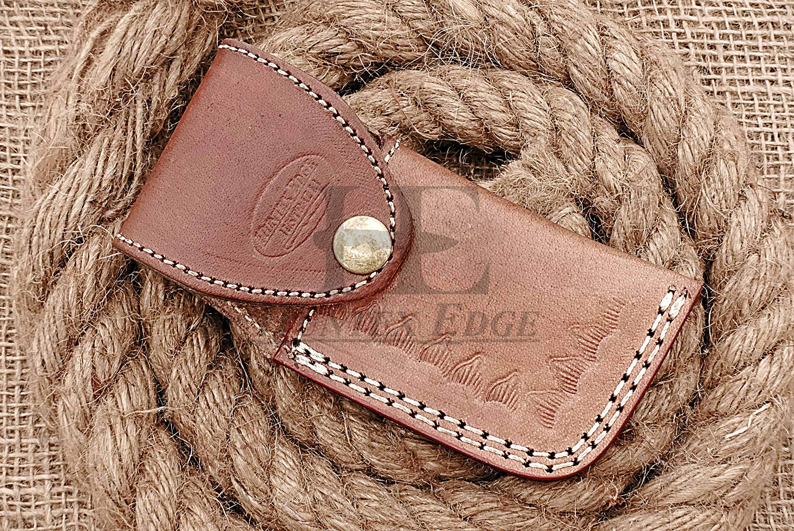 HUNTEX Custom Handmade Hand-Forged Twist Pattern Damascus Steel 4 Inch Long Natural Walnut Wood Handle Razor Sharp Hunting Folding Pocket Spear Knife with Pocket Clip & Genuine Leather Pouch