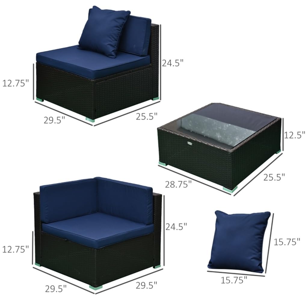 Generic 7-Piece Outdoor Patio Furniture Set with Rattan Wicker for Outdoor Use - Dark Coffee/Blue