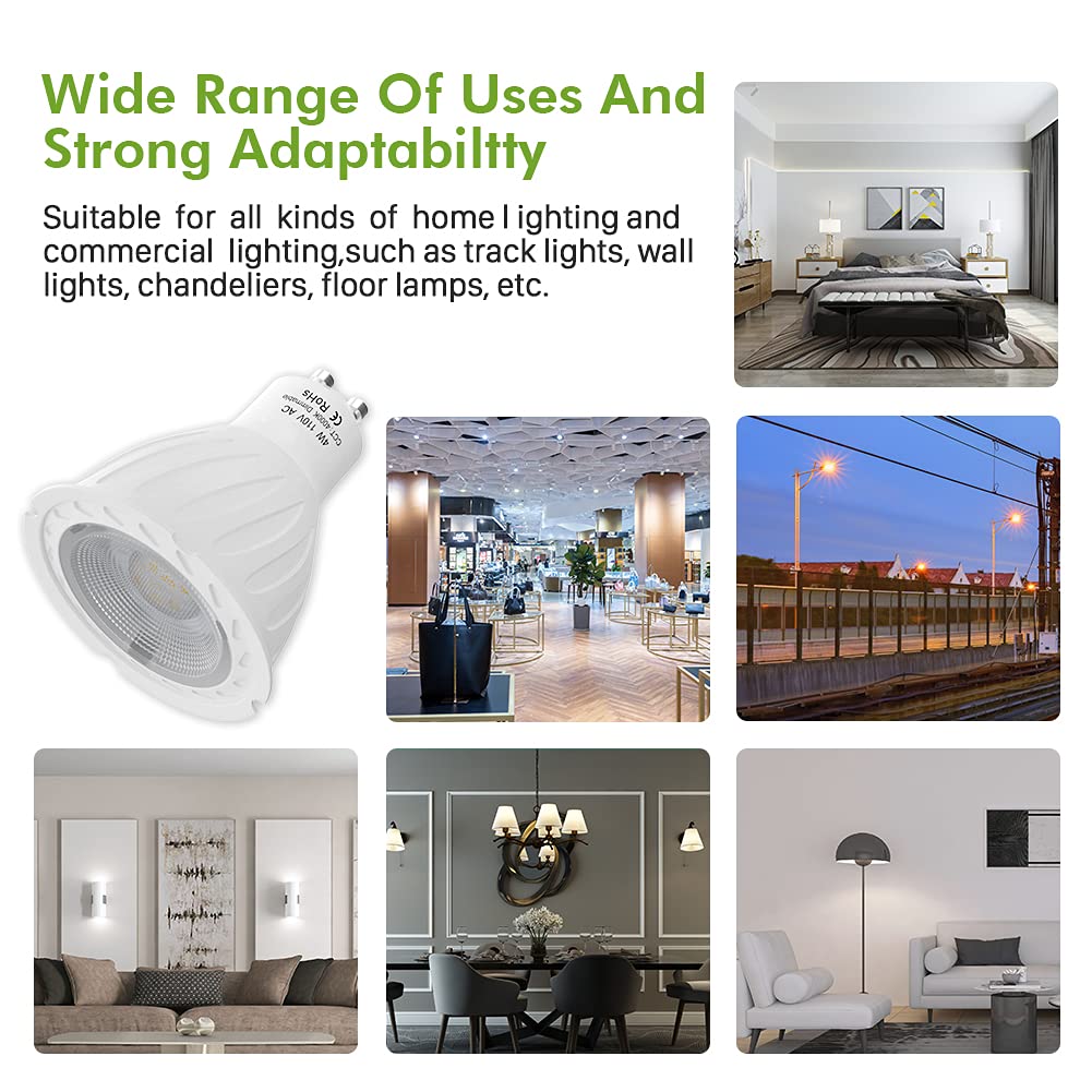 GU10 Led Light Bulbs Dimmable 4W Equivalent 50W Halogen, LED Spotlight Bulbs Replacement for Recessed Track Lighting, 500LM 4000K Natural White Light Pack of 6