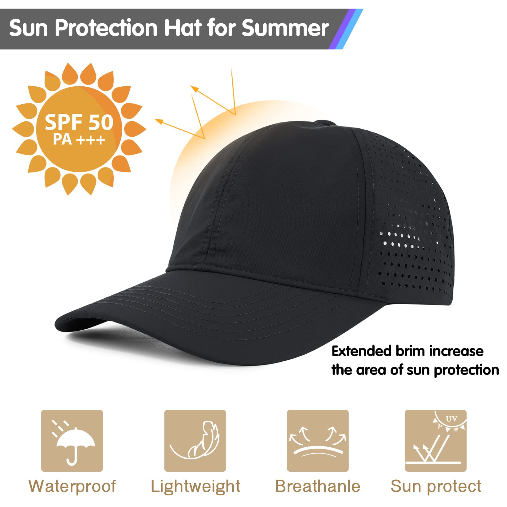 Komorebi Womens Baseball Cap High Ponytail Hat Quick Drying Mesh Trucker Hat Unisex Adjustable Running Hats Black Dad Hat Black Medium