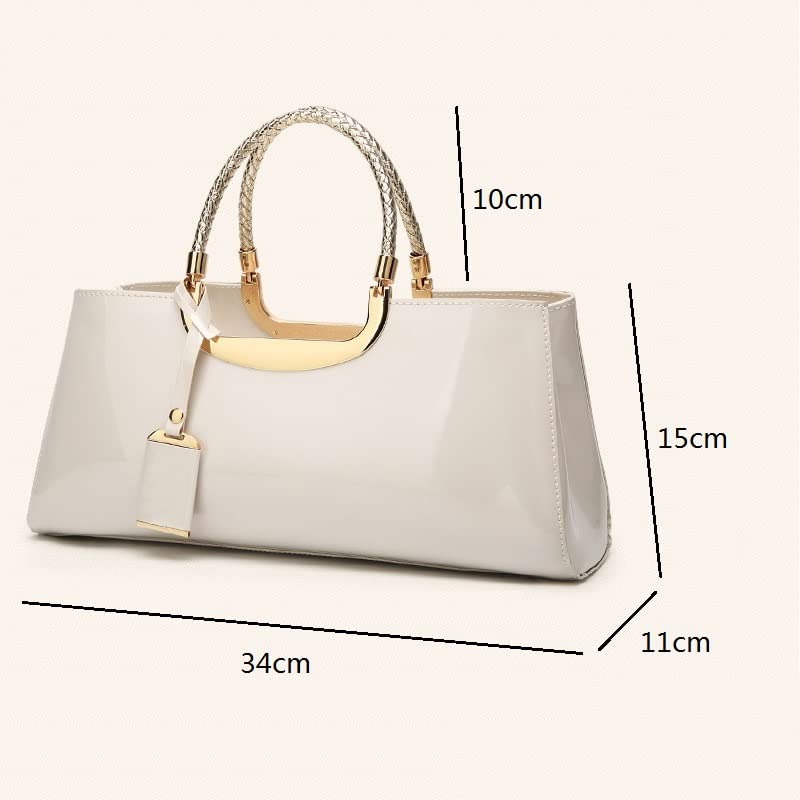 LMKIDS Glossy Faux Patent Leather Shoulder Handbag Women Evening Party Top Handle Satchel (White)