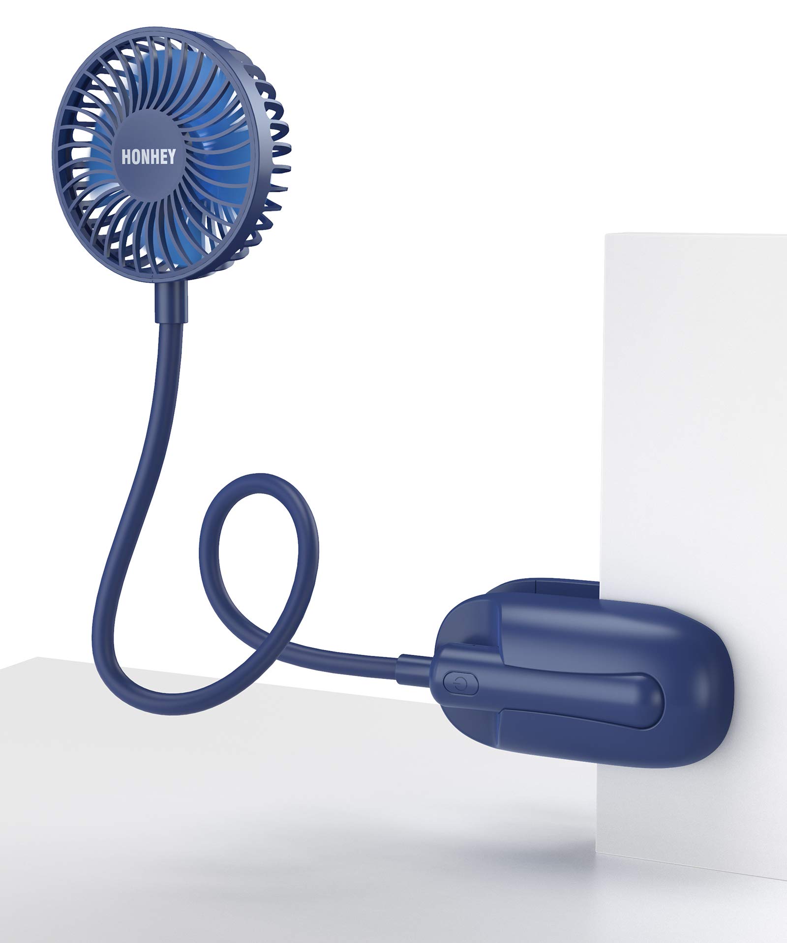 HonHey Handheld Fan Portable Mini,Clip On Fan,Stroller Fans with Rechargeable 1800mAh Battery,Flexible Handlebar,Hands Free Neck Fan,Eyelash Fan for Makeup (Blue)