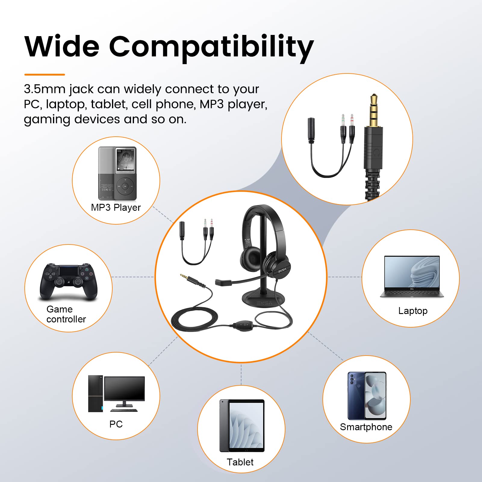 Headsets with Microphone for Laptop, 3.5mm Wired Computer Headset Super-Lightweight Noise Cancelling Headphones with in-line Control Volume & Mute, PC Headset Perfect for Classroom, Home or Office