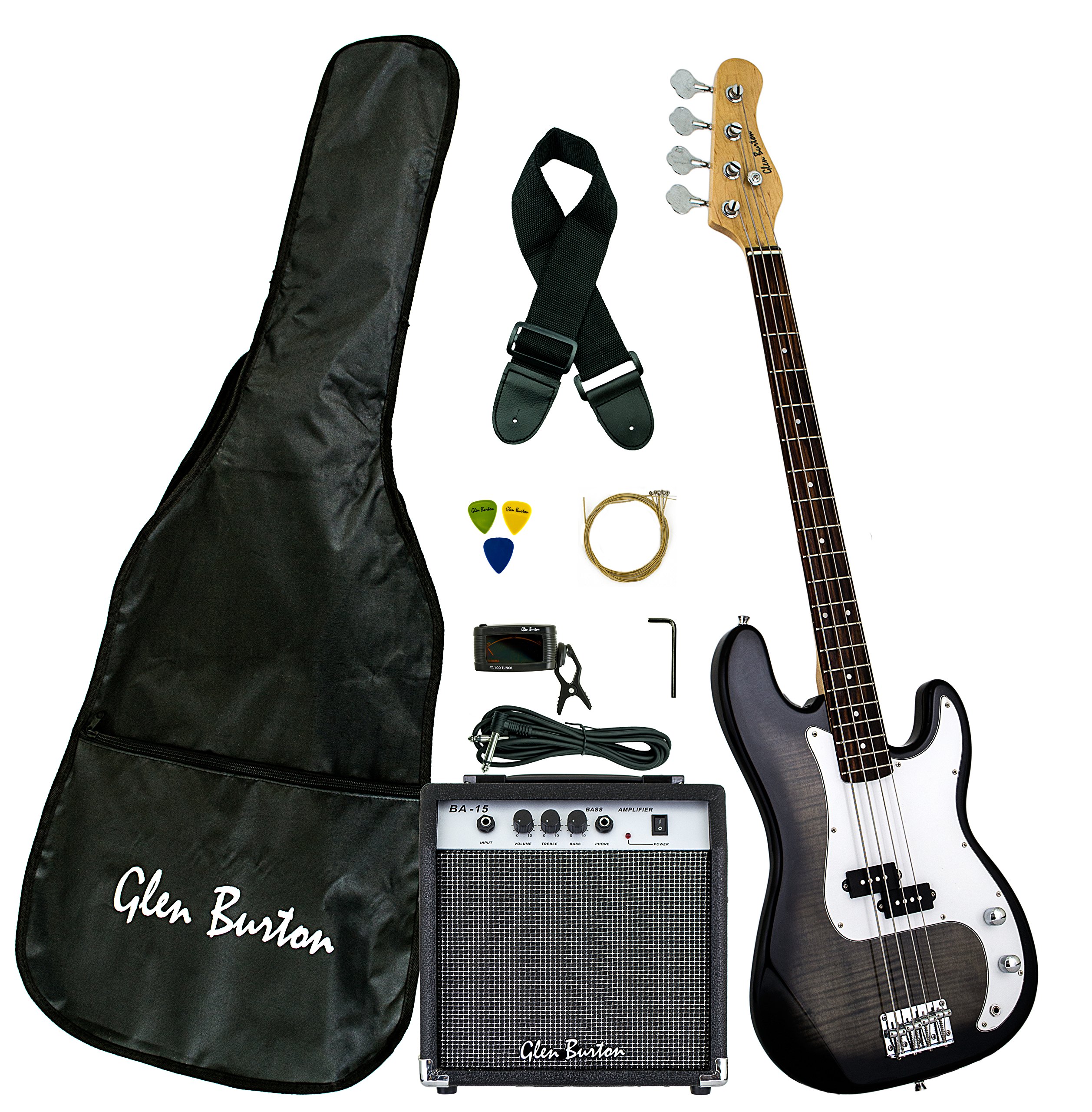 Glen Burton GB150BCO-BK Electric Bass Guitar, SG-Style, Black