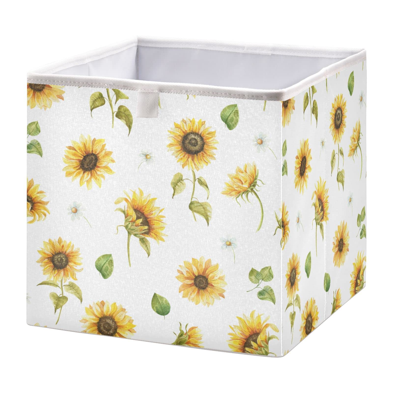 Kigai Watercolor Sunflower Cube Storage Bins - 11x11x11 In Large Foldable Storage Basket Fabric Storage Baskes Organizer for Toys, Books, Shelves, Closet, Home Decor