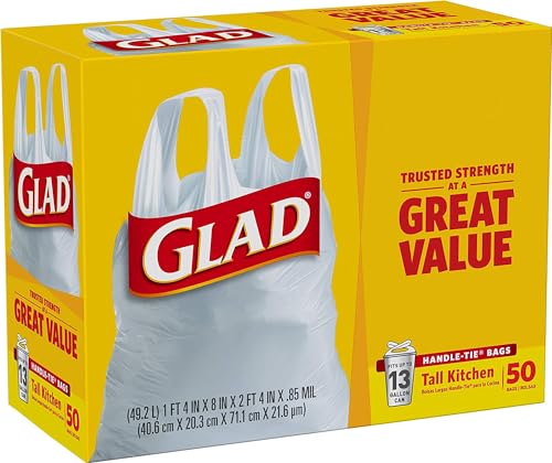 Glad 13 Gal. Tall Kitchen Handle-Tie Bags 50 ct (Pack of 4)
