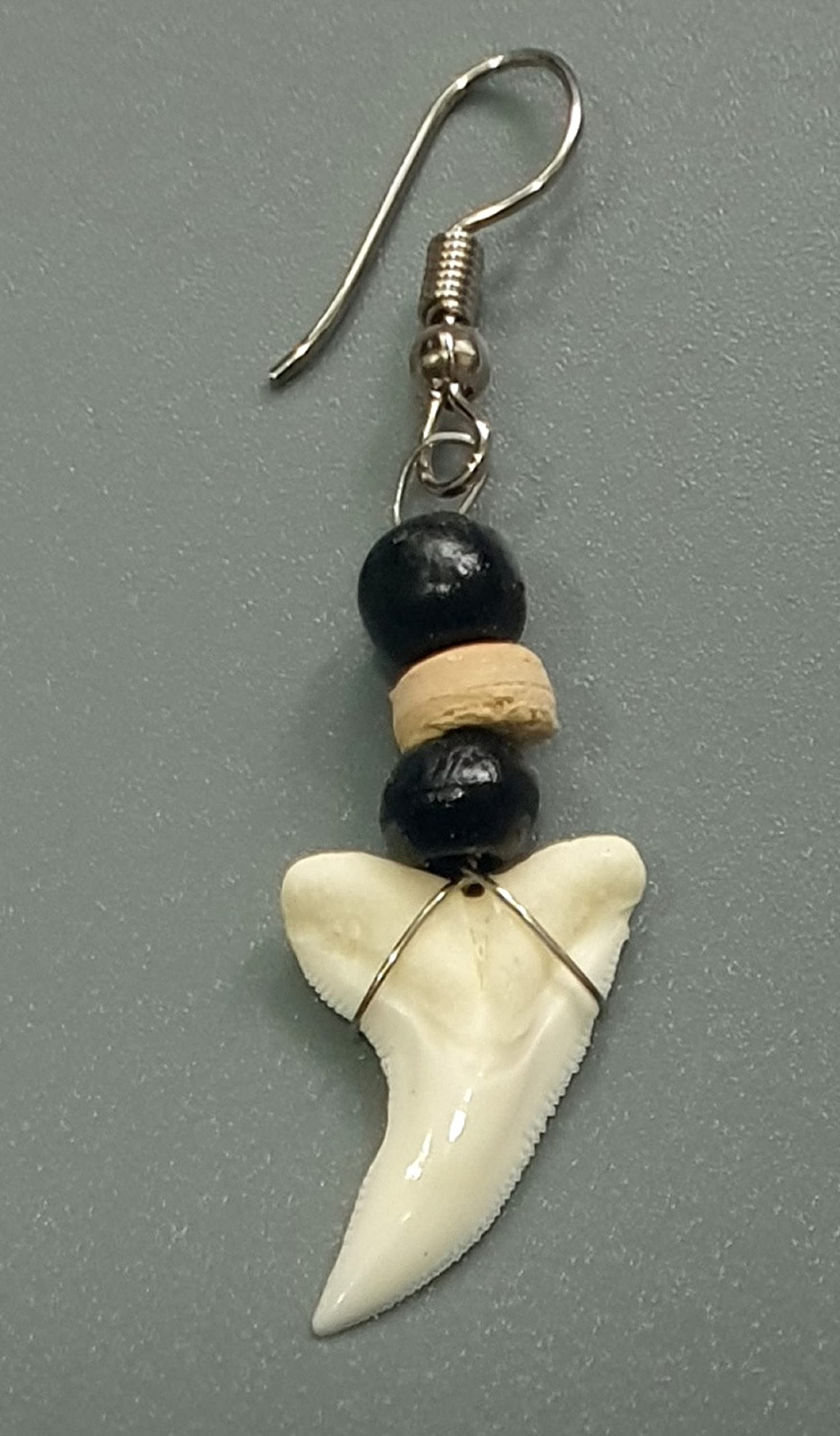 Genuine Mako Shark Tooth Earrings, Handmade Wooden Beads Dangle Shark Tooth Earrings for Women Jewelry GA056-A