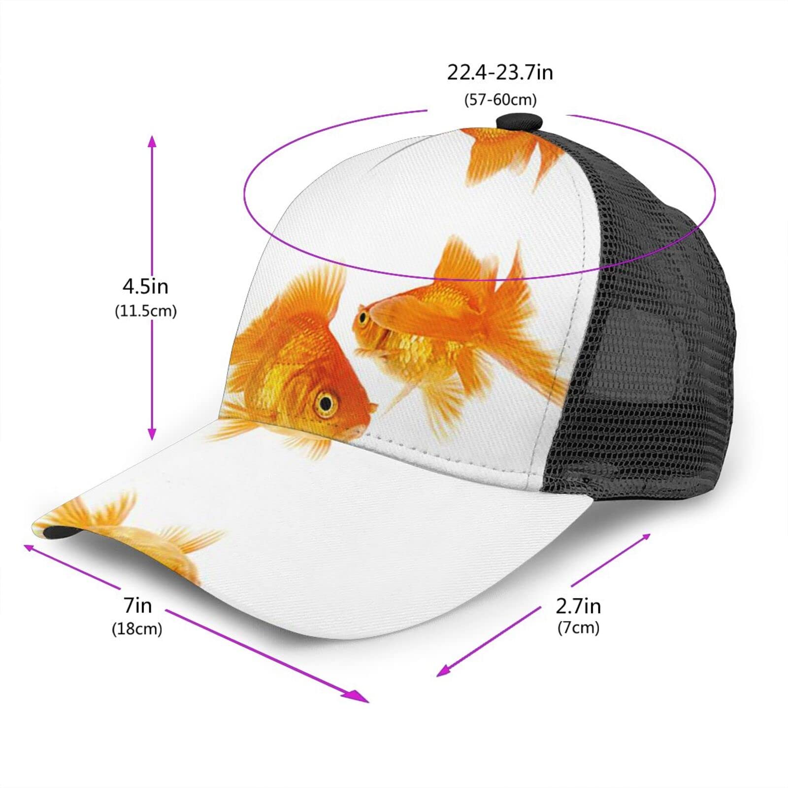 JEKYDOSD Cute Goldfish Print Unisex Baseball Cap,Front Mesh Back Adjustable Snapback Closure Hat- for Men and Women Black