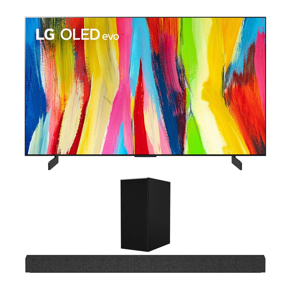 LG OLED65C2PUA 65 Inch HDR 4K Smart OLED TV 2022 Bundle SP7Y 5.1 Channel High Res Audio DTS Virtual:X Sound Bar with Wireless Subwoofer