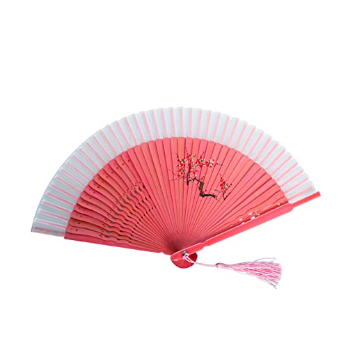 LYKD Plum Blossom Handheld Folding Fan Hand Folding Fans for Women Hollow Carved Bamboo Handheld Folding Fan Chinese Style Suitable Hanfu Costume Props Pink