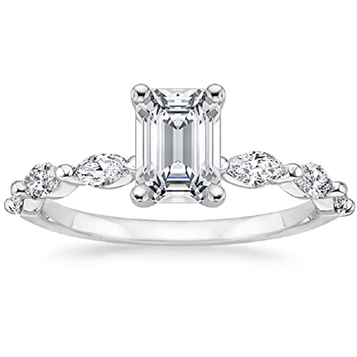 JEWELERYIUM 1 CT Emerald Cut Colorless Moissanite Engagement Ring, Wedding/Bridal Ring Set, Solitaire Halo Style, Solid Sterling Silver Vintage Antique Anniversary Bride Jewelry, Gift for Women (7.5)
