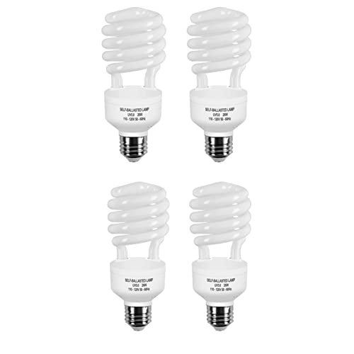 Simple Deluxe Reptile Fluorescent Lamp UVB 5.0 26W Compact Terrarium Clip Light 5.5’’ Aluminum Dome Bulb for Rainforet/Desert Type Reptiles 4 Pack