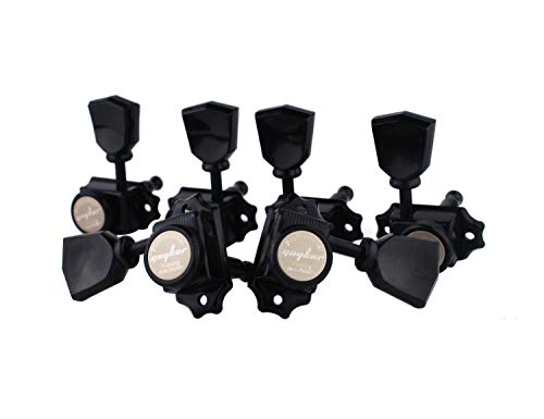 Guyker Locking Guitar Machine Heads (3R + 3L) β 1:15 Ratio Lock String Vintage Deluxe Tuning Key Pegs Tuners Set Replacement for Electric, Acoustic or Folk Guitars - Black Handle