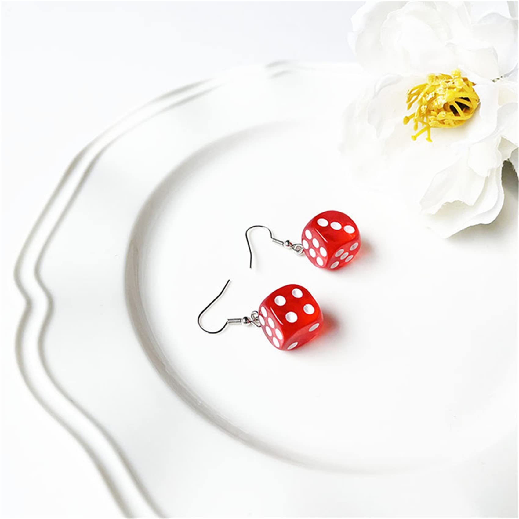 Iumer Women Dice Earrings Disco Dancing Earrings Punk Funny Geometric 3D Dice Drop Dangle Earrings Party Jewelry (Red, 1 Pair), 1 pair