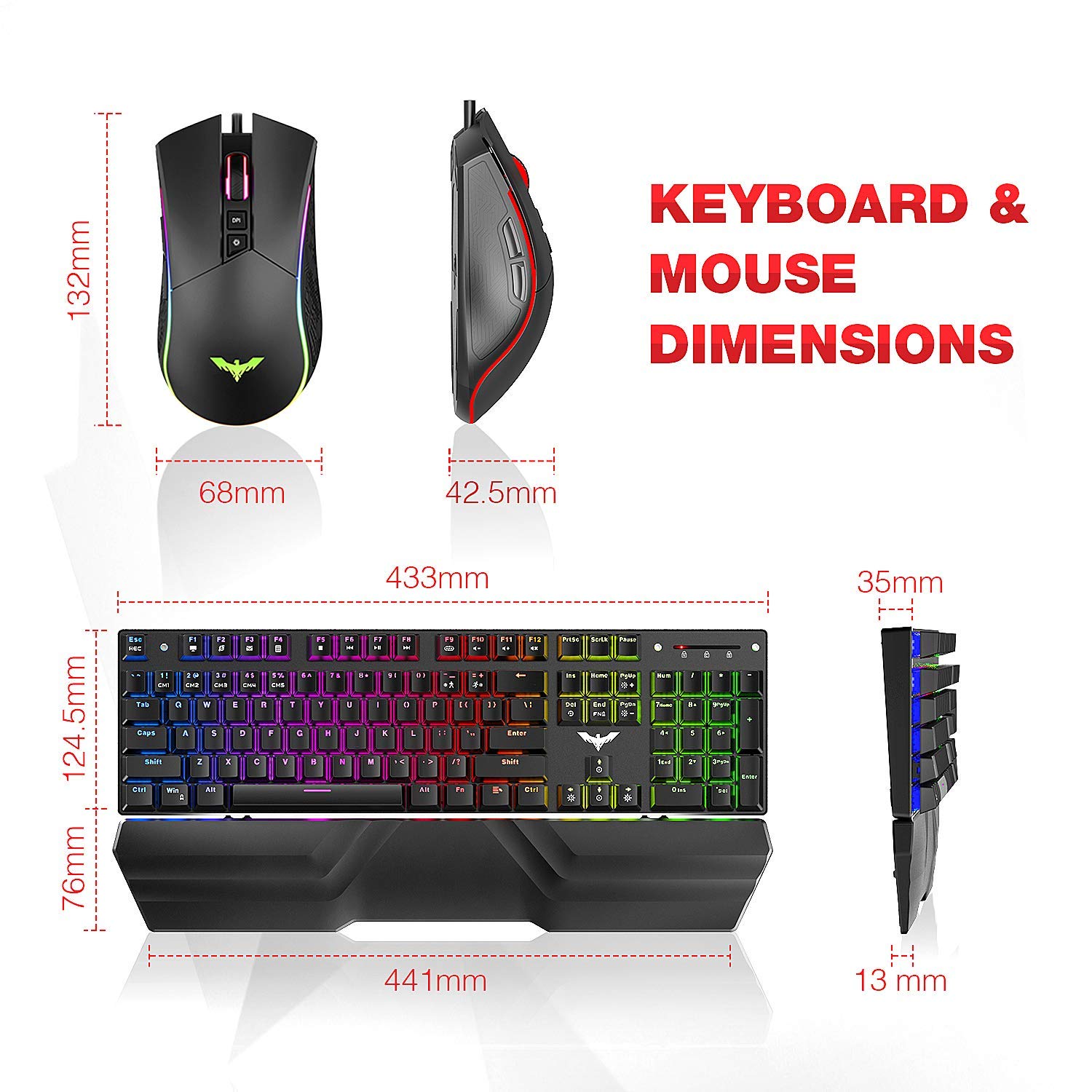 Havit Mechanical Keyboard and Mouse Combo RGB Gaming 104 Keys Blue Switches Wired USB Keyboards with Detachable Wrist Rest, Programmable Gaming Mouse for PC Gamer Computer Desktop (Black) (Renewed)