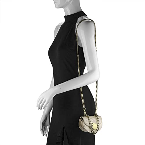 Linkidea Mini Crocodile Pattern Purse, Small Cute Evening Bag with Chain, Vegan Leather Trendy Clutch Shoulder Handbag for Women (Beige)