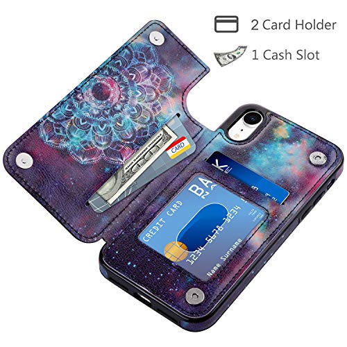 HianDier Wallet Case for iPhone XR, Slim Protective Case with Credit Card Slot Holder Flip Folio Soft PU Leather Magnetic Closure Cover Case Compatible with iPhone XR 6.1 Inches, Mandala