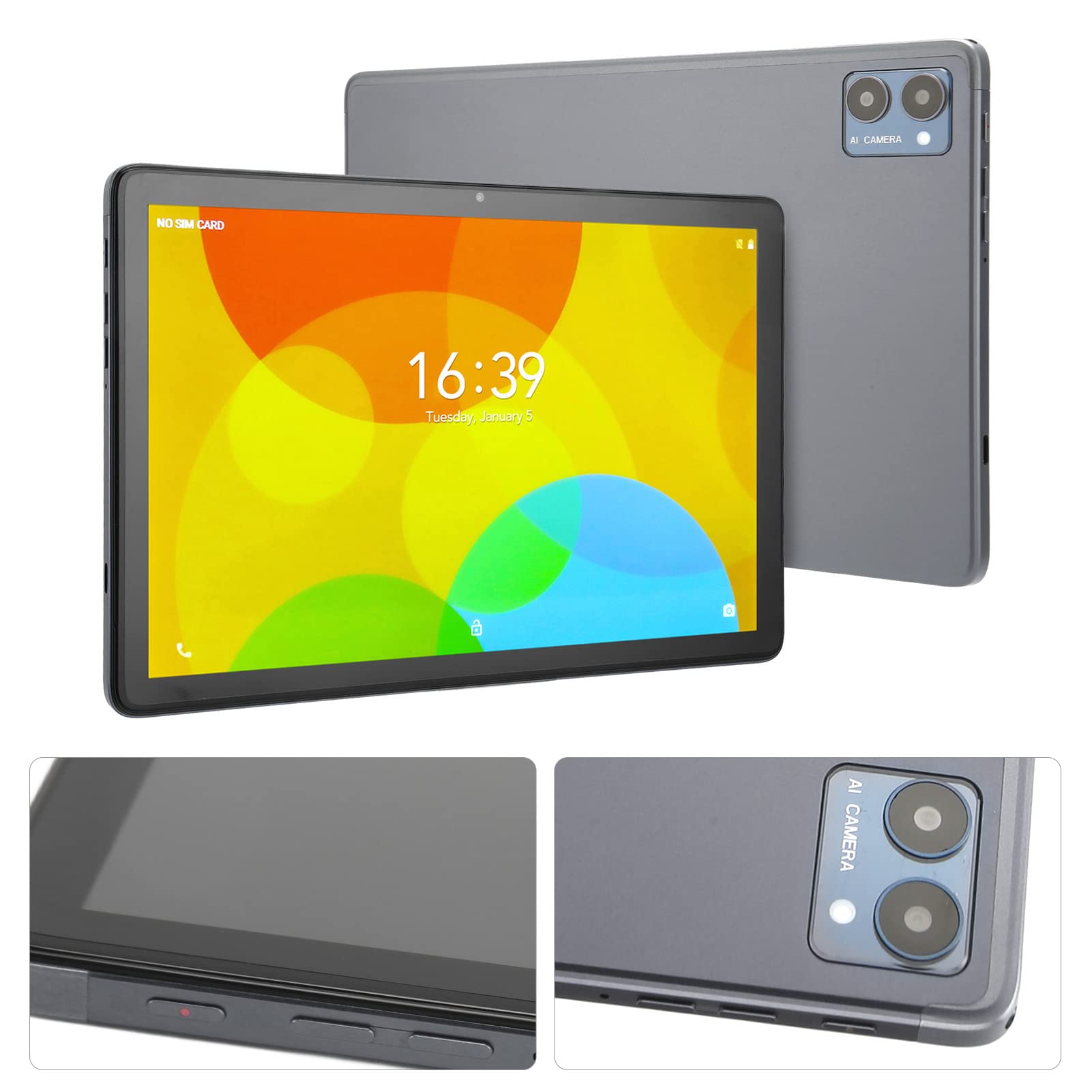 Honio 10.1 Inch Tablet, FM Radio Dual Speakers Octacore HD Tablet US Plug 100β240V 8GB RAM 128GB ROM for Learning (Grey)