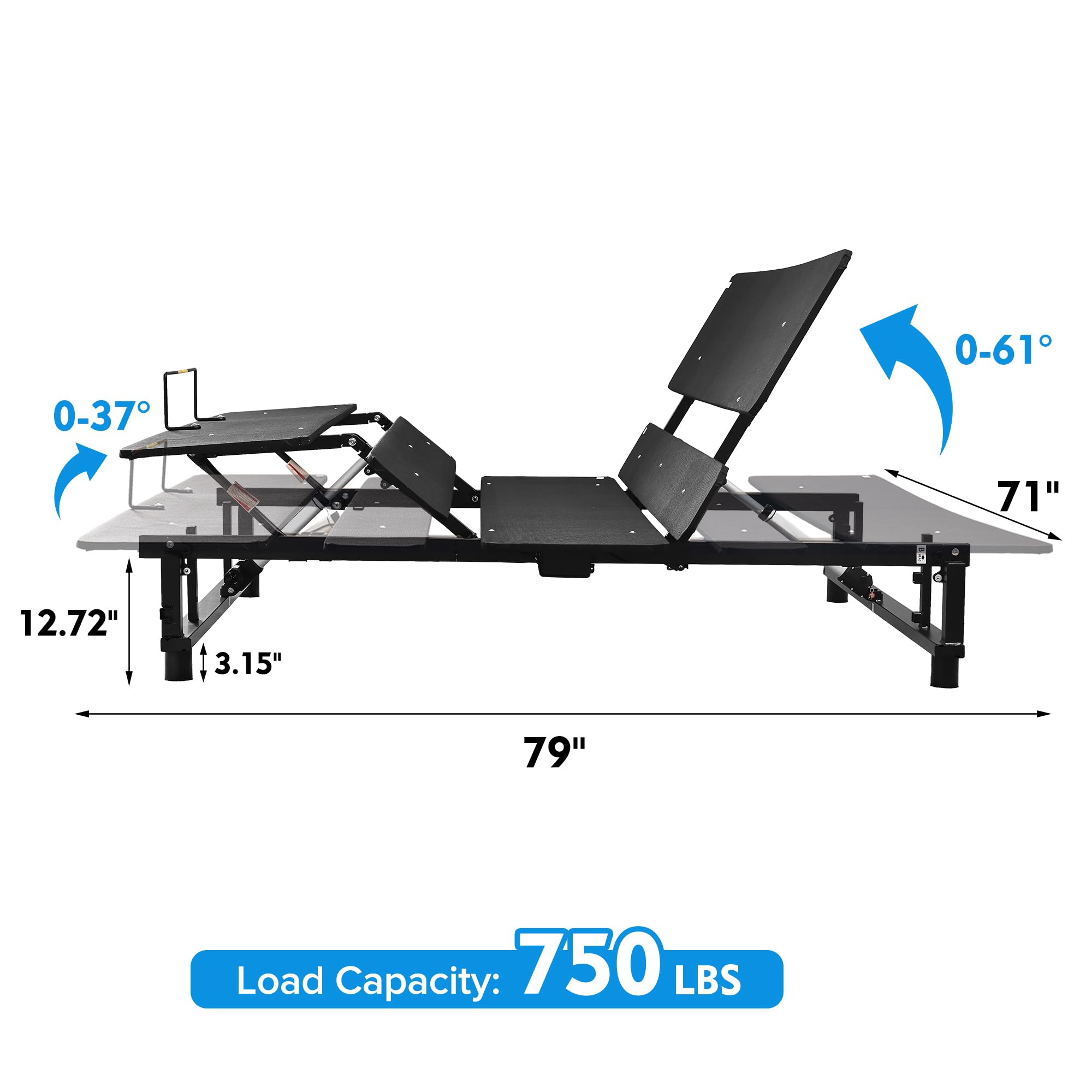 Gustonhon Electric Adjustable Bed Base,Bed Frame with Wireless Remote,Zero Gravity Ergonomic Bed Base with Head and Foot Incline,Memory Pre-Sets,Quiet Motor for Adults Seniors (King)
