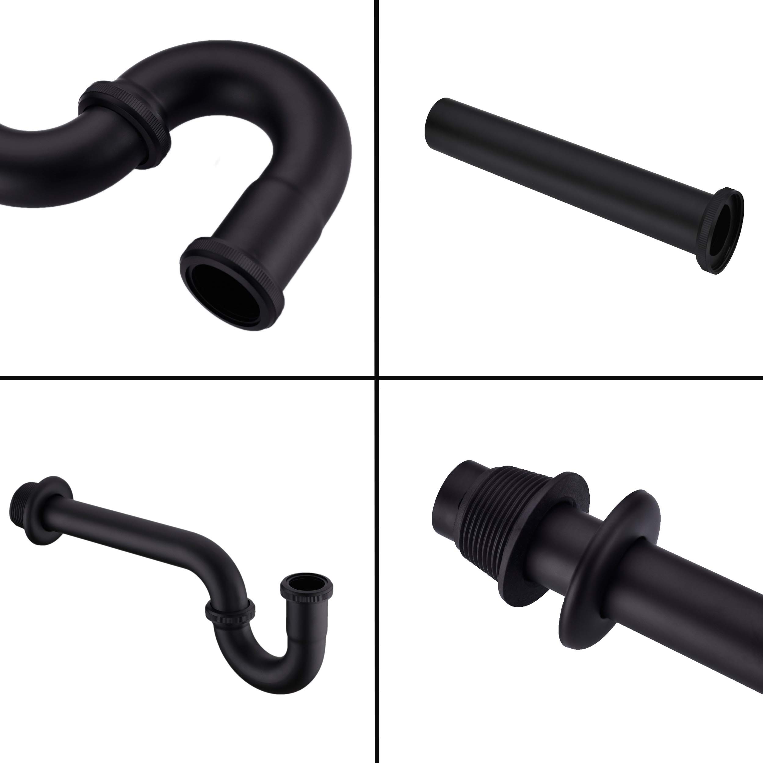 Orhemus Brass P Trap, 1 1/4 Bathroom Basin Sink Waste Trap Drain Kit with Flange and Slip Joint Extension Tube Drain Tailpiece, Adjustable Height, Matte Black
