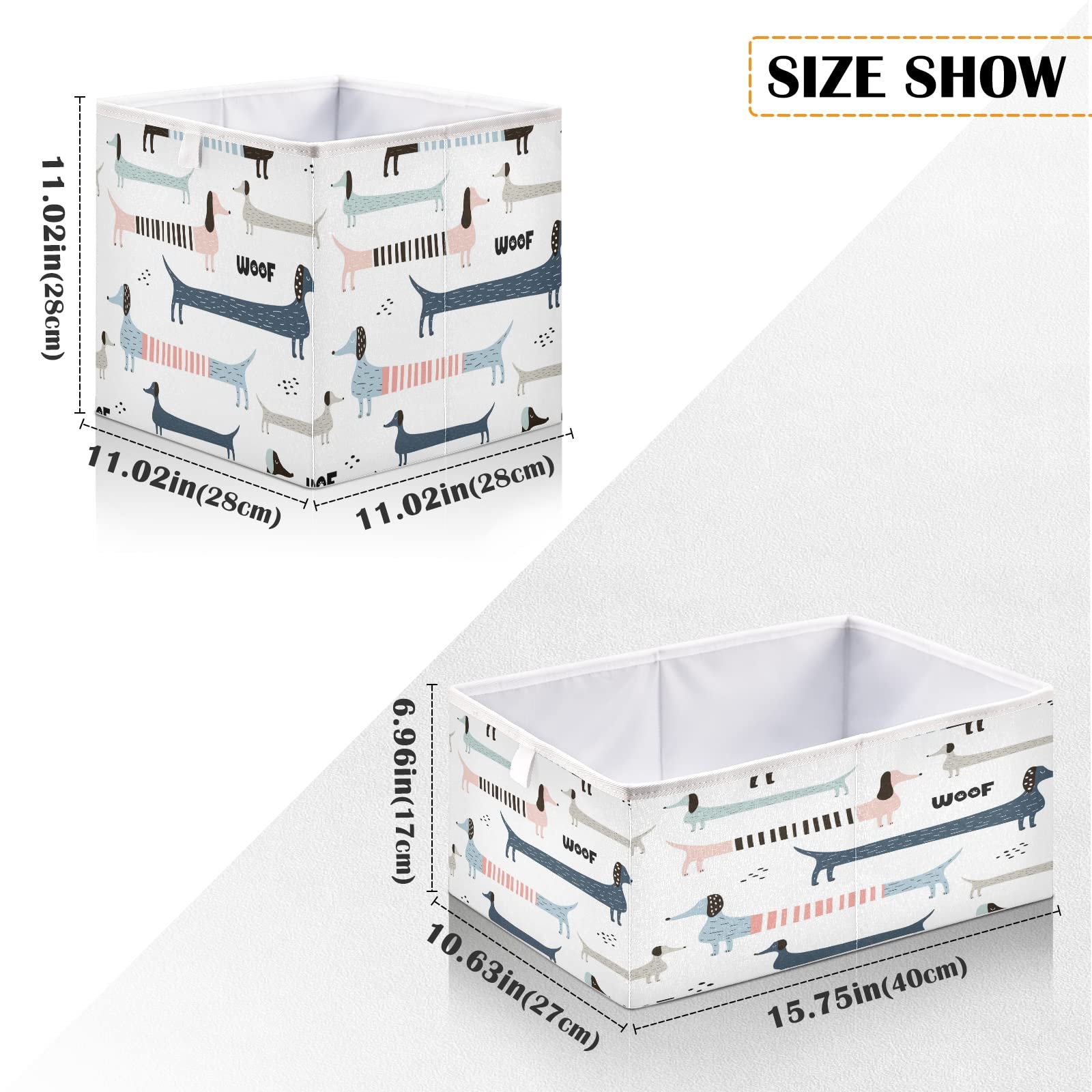 KEEPREAL Cute Navy Blue Dachshund Basket Bin Large Storage Basket Toy Basket Cube Storage Basket Clothes Basket Decorative Basket for Home Office