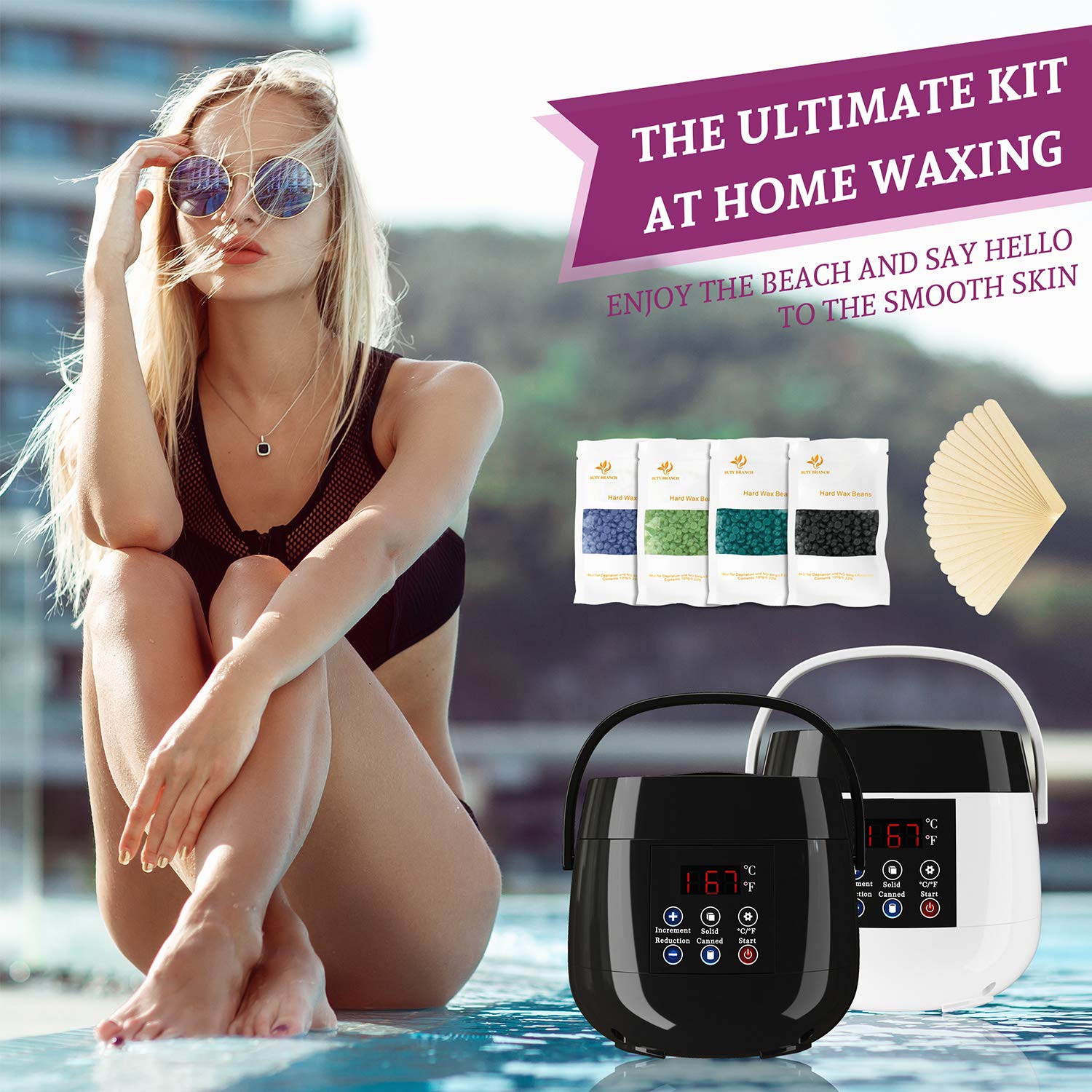 Hard Wax Warmer, Home Digital Waxing Kit for Women Men Coarse Hair Removal - with Premium Hard Wax Beans and Wax Applicator Sticks