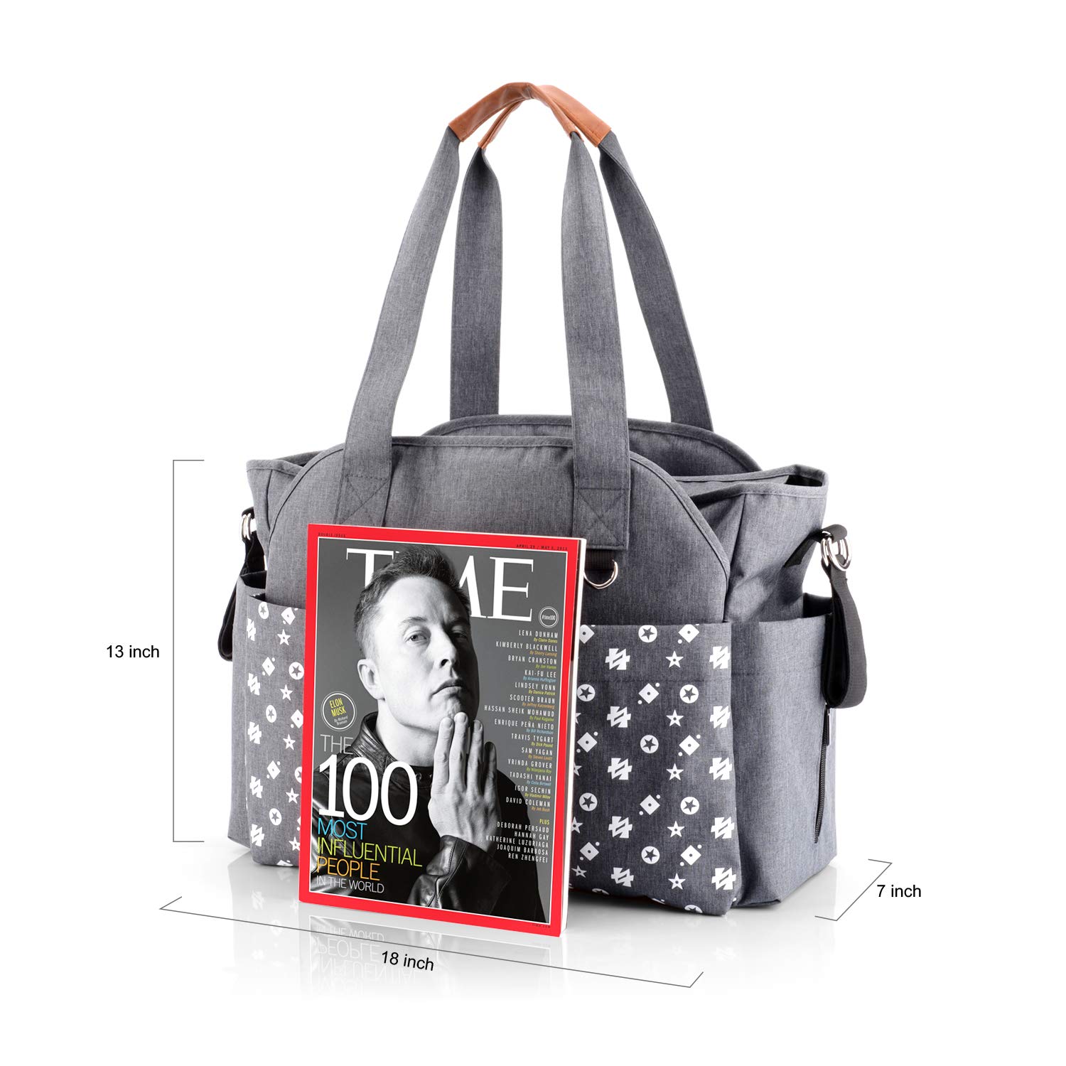 Homlynn Diaper Tote Bag, Baby Changing Satchel Bag Messenger Weekender with 12 Pockets and Stroller Straps for All Baby Accessories (Classic Grey)