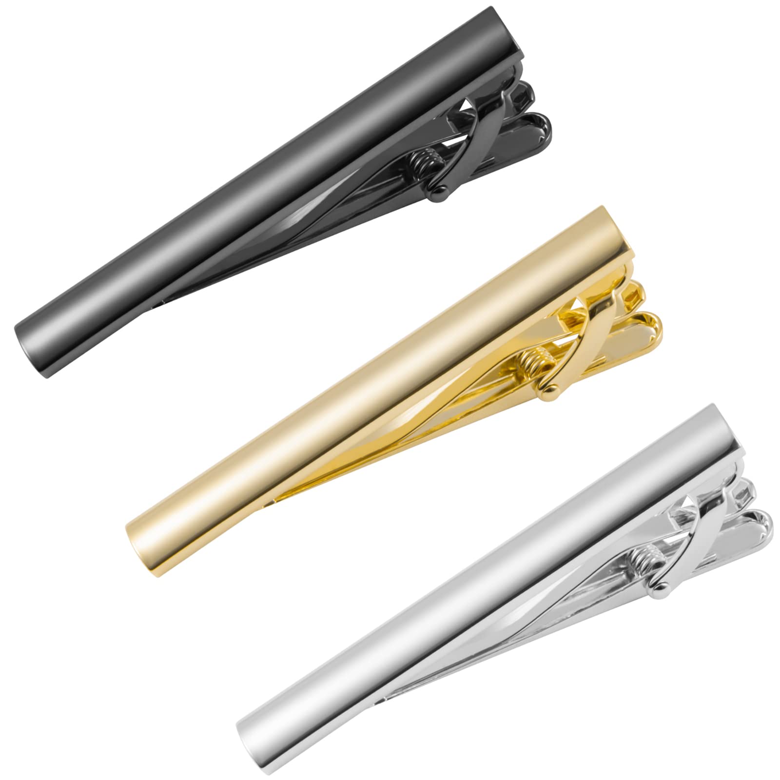 GWD Mens Tie Bar Clip 2.1 Inch, Silver-tone, Black, Gray (H style)