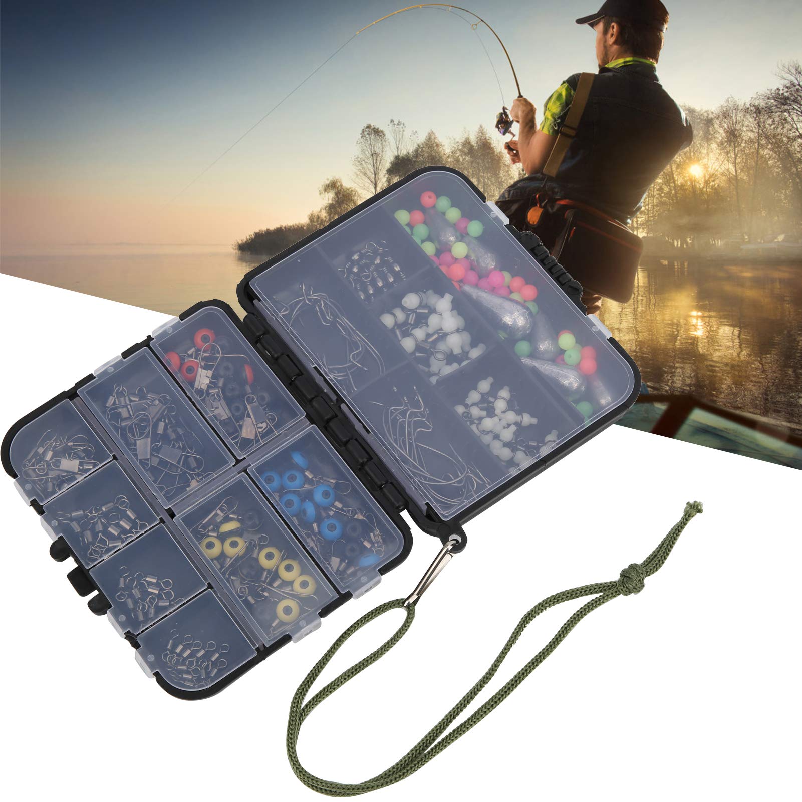 KOSDFOGE Multifunctional Fishing Accessories Kit, Portable Plastic Fishing Bait Set with Tackle Box Including Hooks, Swivel Joint, Snap, and Other Tools