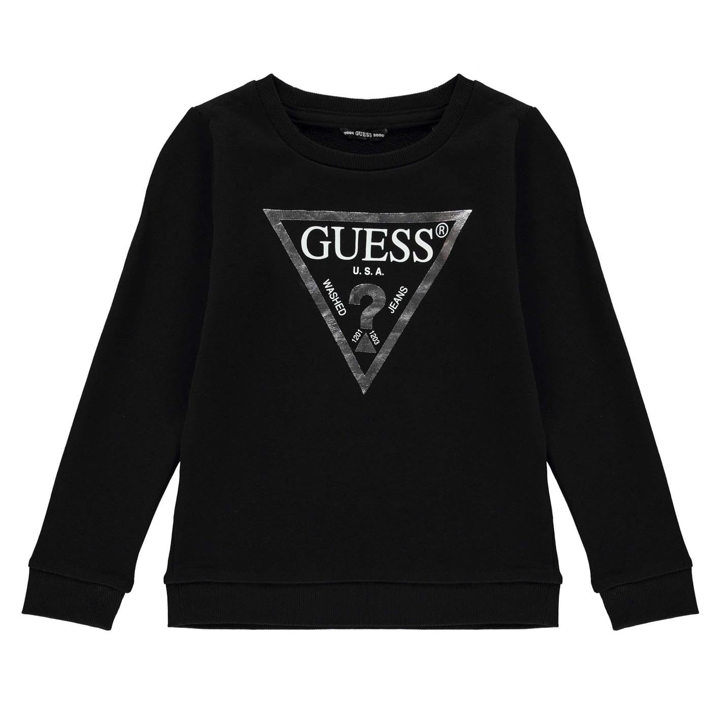 GUESS Girls' Big Organic French Terry Classic Logo Sweatshirt, Jet Black, 7