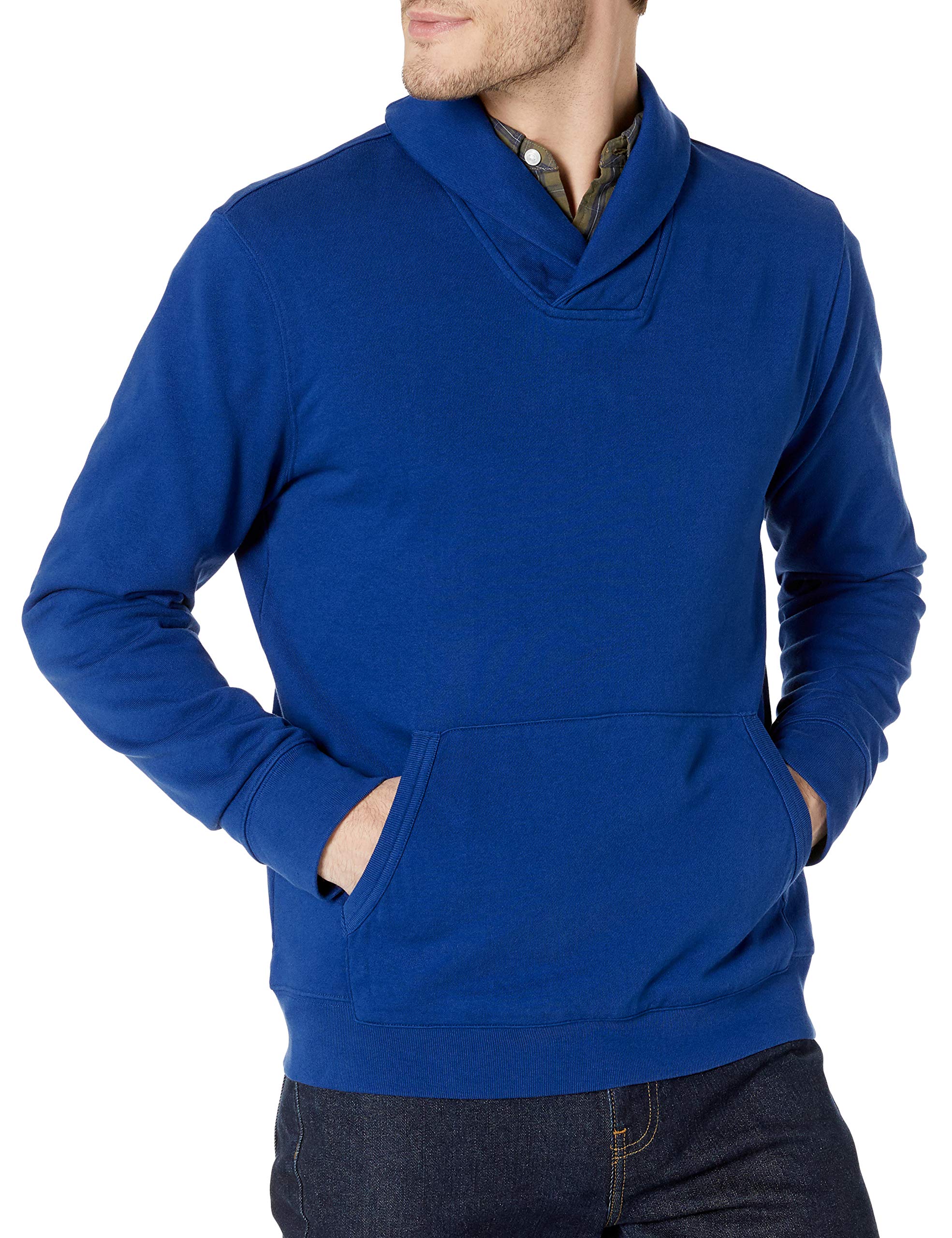 Goodthreads Men's Lightweight French Terry Shawl Collar Pullover Sweatshirt, Bright Blue, Medium
