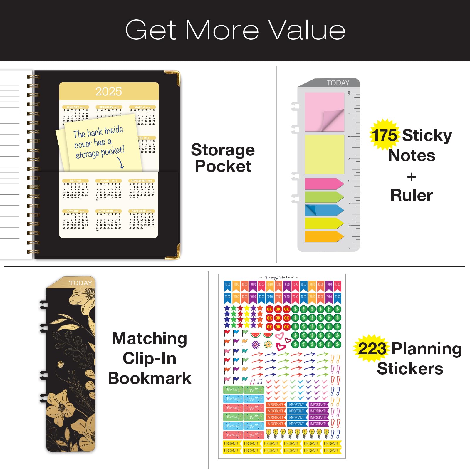 HARDCOVER 2024 Planner: (November 2023 Through December 2024) 8.5"x11" Daily Weekly Monthly Planner Yearly Agenda. Bookmark, Pocket Folder and Sticky Note Set (Golden Floral)
