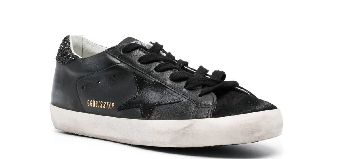Golden Goose Women's Super-Star Suede Glitter Heel Sneakers, Black, 10 Medium US