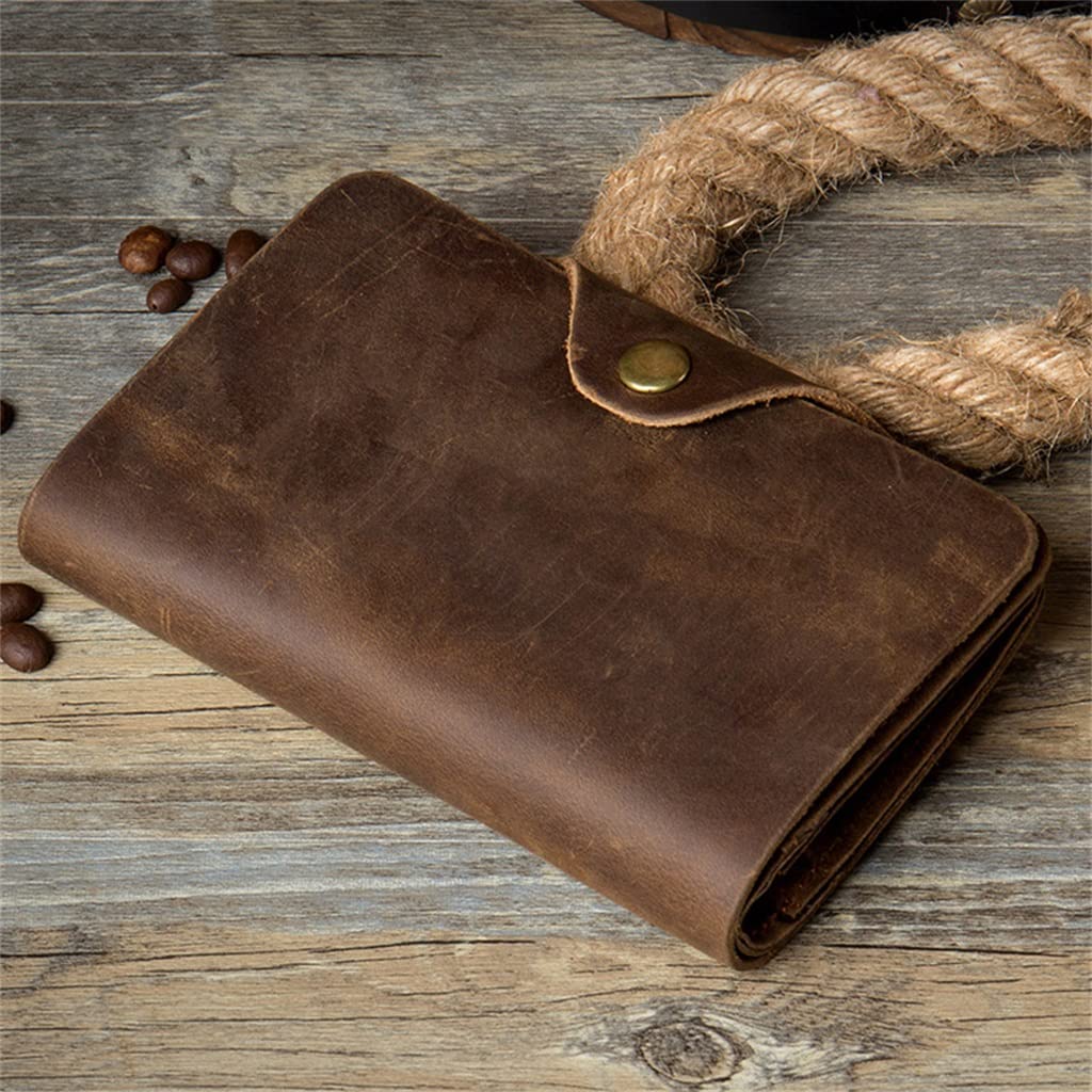 LIUZH Hand-Stitched Leather Retro Purse Men's Long Money Clip Wallet Men's Storage Bag Wallet