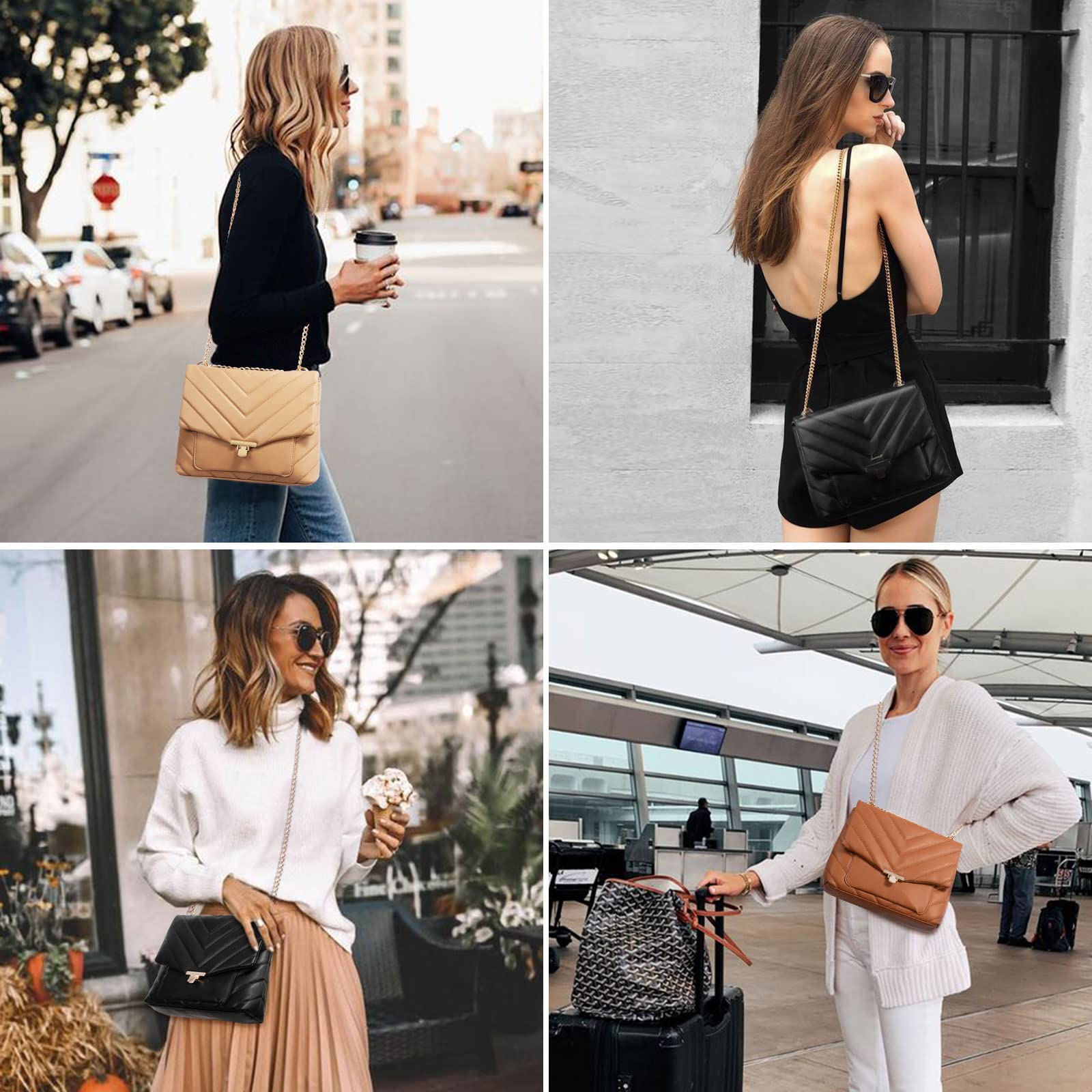 LOVEVOOK Crossbody Bags for Women Quilted Chain Purses with Shoulder Strap Small Leather Handbags