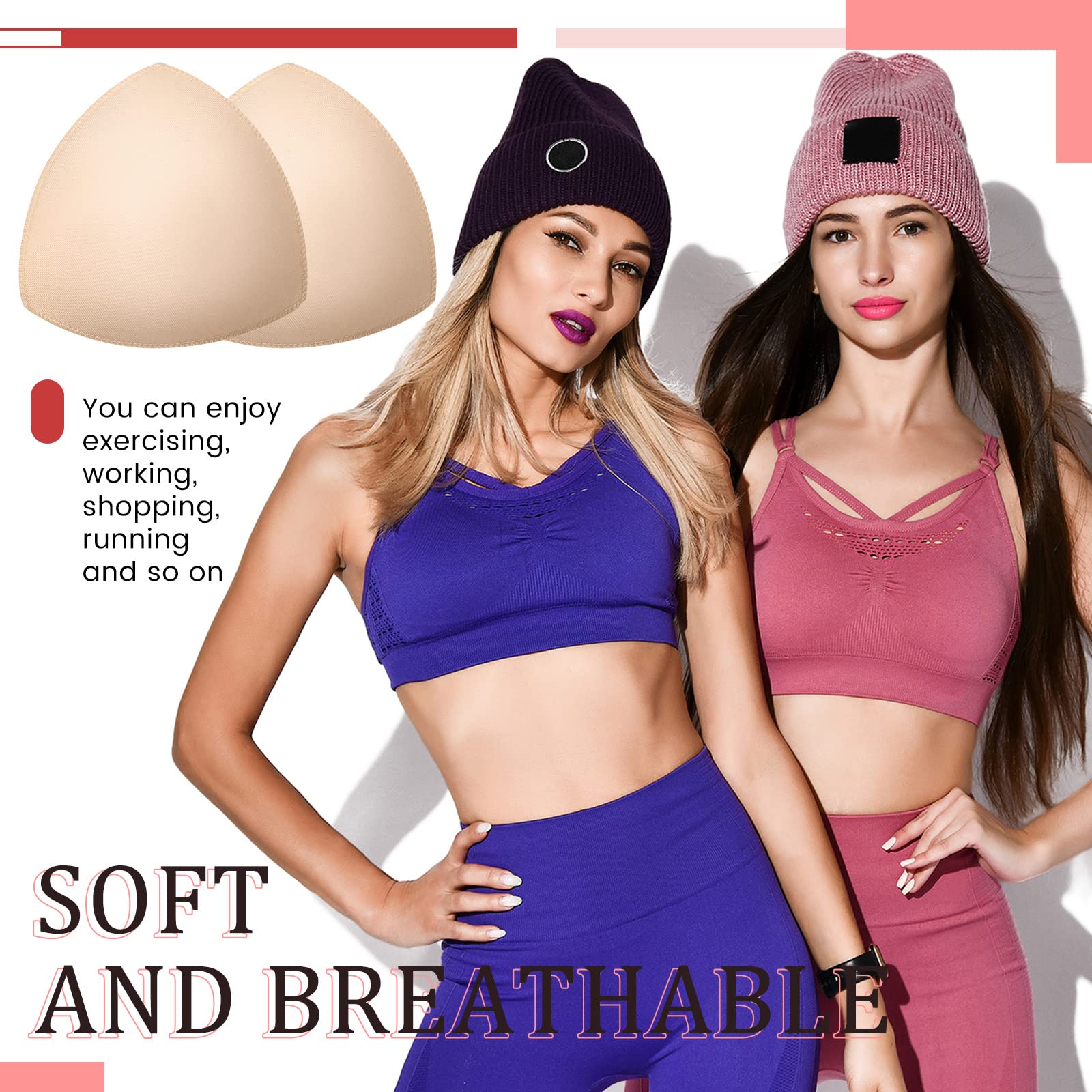 Handepo 50 Pairs Triangle Sports Bra Pads Inserts Removable and Washable Bra Cups Inserts Push Up Breast Bra Insert Pads for Bikinis Top Swimsuit Sport Bra Removable Bra Cup Inserts Pad
