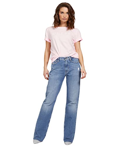 GUESS Women's 1981 Rolled Cuff Short Sleeve Tee, Pastel Dream Multi, Medium