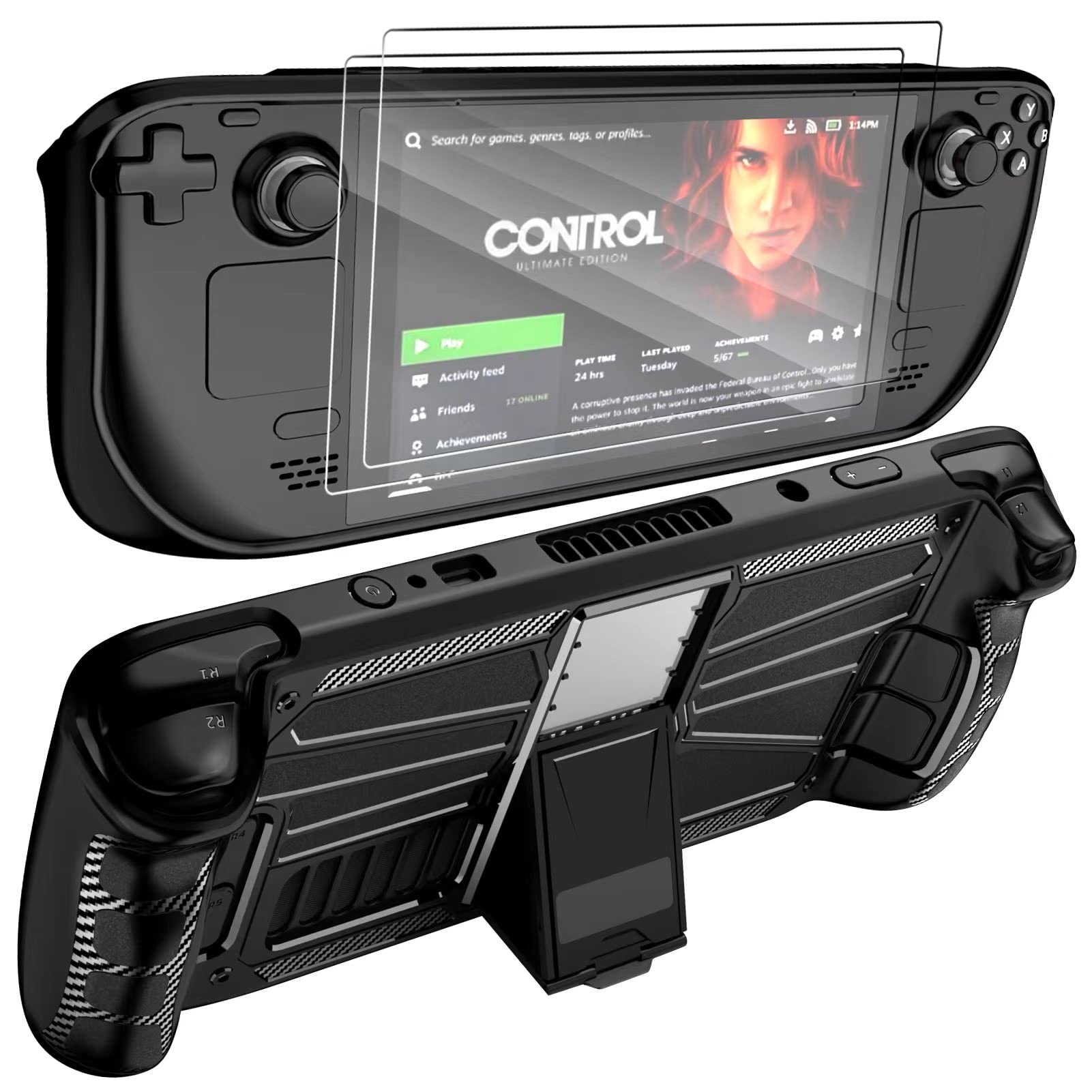 Mensican Steam Deck Case with Kickstand,TPU+PC Protective Case for Steam Deck,Shock-Absorption, Non-Slip and Anti-Scratch Accessories Skin for Steam Deck