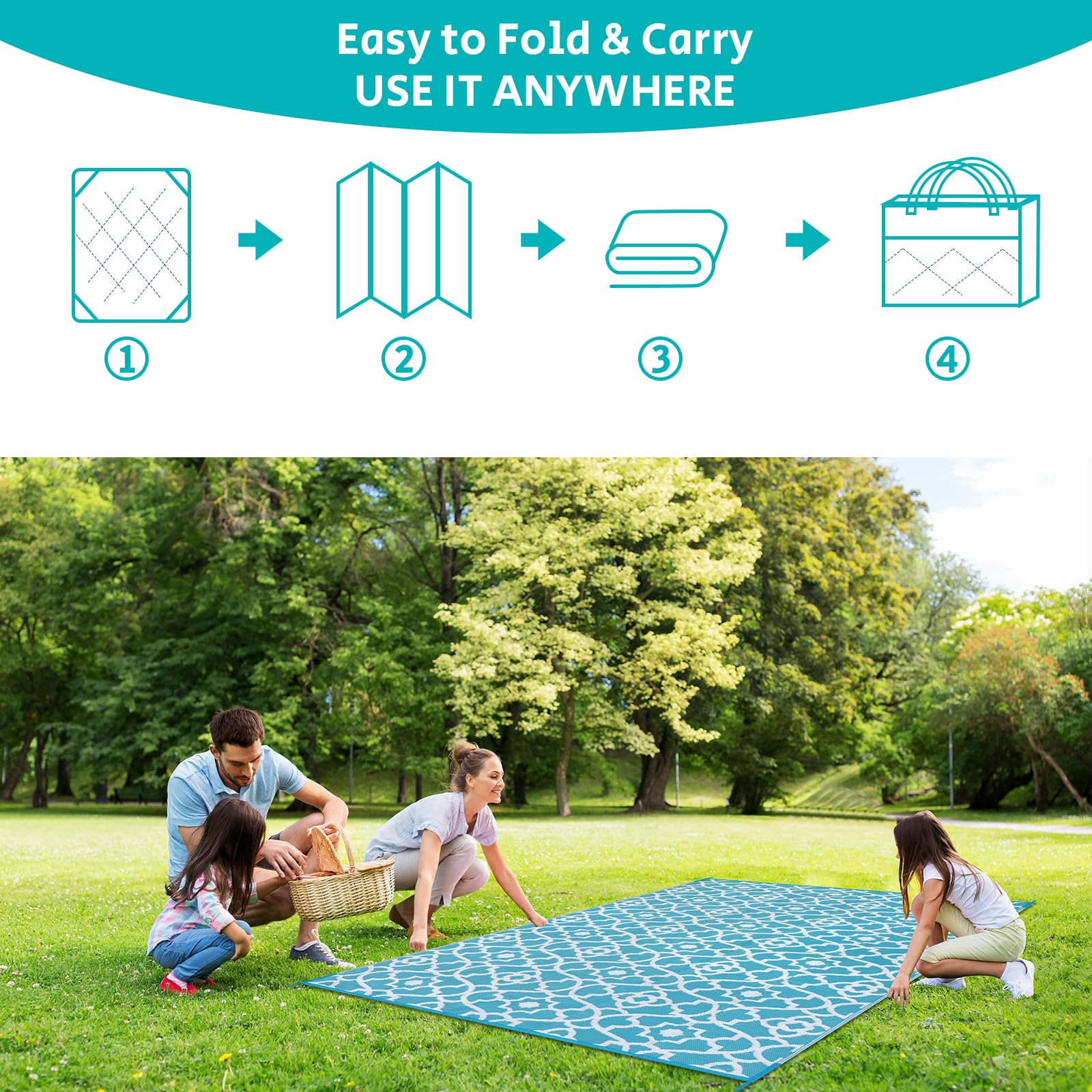 HEBE Outdoor Rug 5'x8' for Patios Waterproof Clearance Reversible Patio Mat Plastic Straw Rug RV Camping Mat Outside Area Rug Carpet for Camping RV,Porch,Deck,Balcony,Camper,Backyard