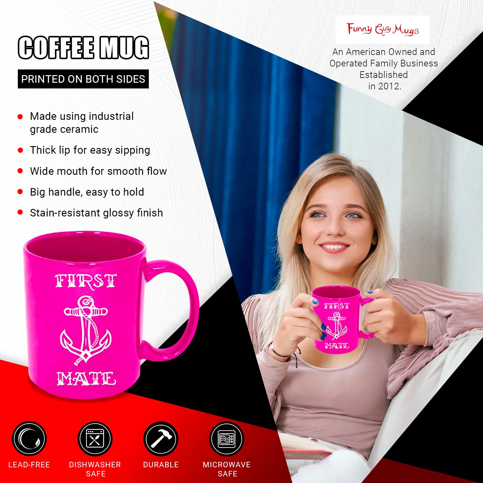 Funny Guy Mugs 1st Mate Ceramic Coffee Mug - 11oz - Ideal Funny Coffee Mug for Women and Men - Hilarious Novelty Coffee Cup with Witty Sayings