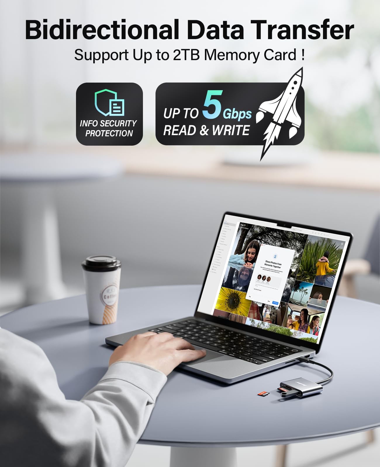 Hicober USB C to SD, Micro SD Memory Card Reader, Type C to SD Card Reader Adapter 2TB Capacity for MacBook Camera Android Windows Linux and Other Type C Device-Space Grey