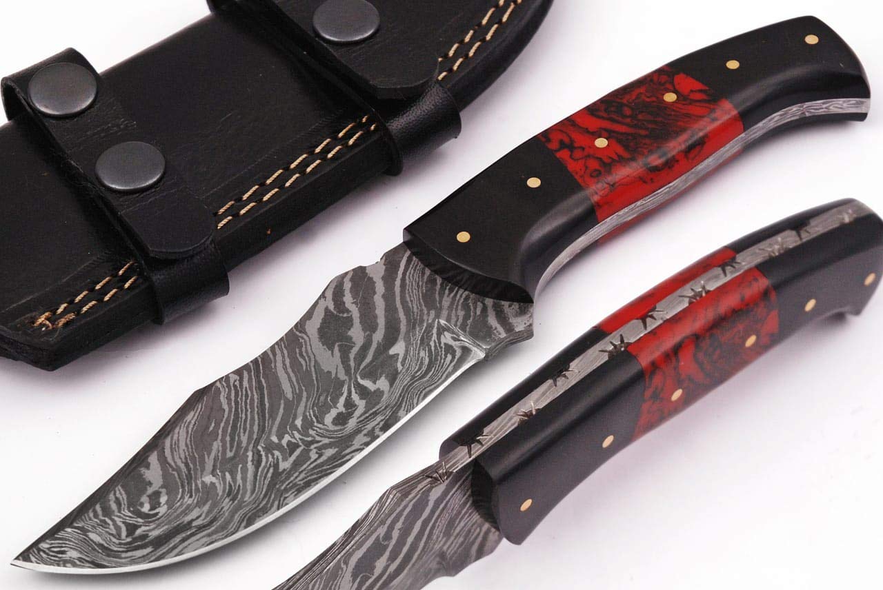 Grace Knives Handmade Damascus Steel Hunting Knife 8.5 Inches Camping Knife Full Tang Fixed Blade with Leather Sheath G-09L