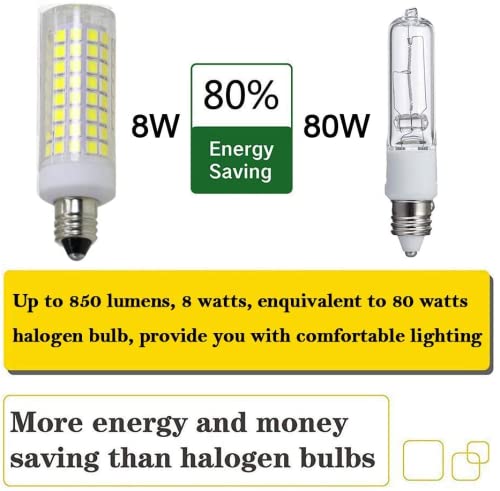 Hhong E11led Bulb Chandelier Light Bulbs Candelabra led Light Bulbs 8W 850 lumens Equal 75w 100w of a Halogen lamp Color Temperature 6000K(4pcs), E11 Sunlight White 4pcs, 4 Count (Pack of 1)