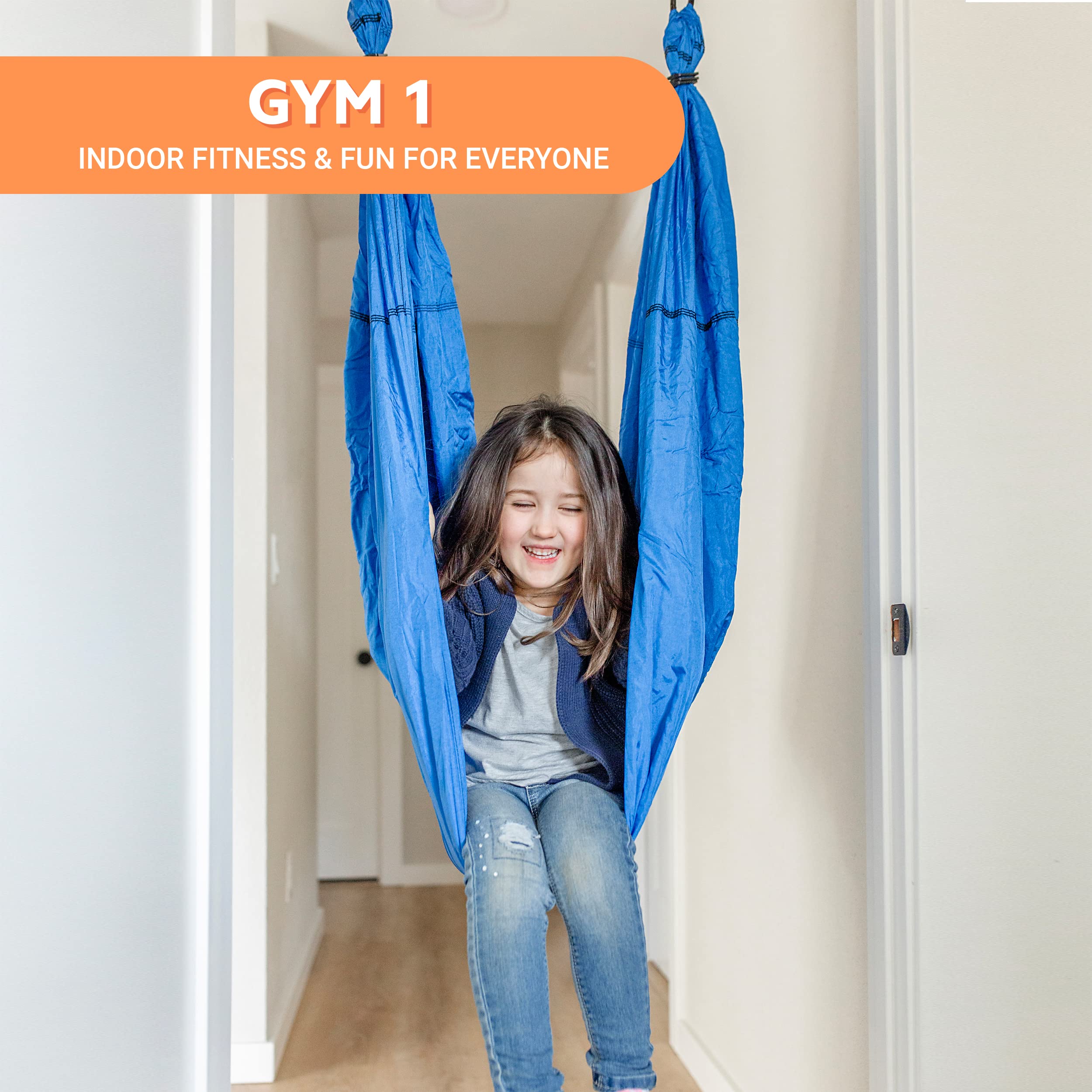 Gym1 Sensory Swing with 2 Extender Straps | Made from Premium Quality Nylon | Soft & Durable | Sensory Swinging Activities | Aerial Yoga Practice At Home | Measures 86” x 60” | For Kids and Adults