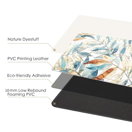 Kitchen Rug Set, LEEVAN Kitchen Floor Mats 2 Piece PVC Leather Anti Fatigue Comfort Heavy Duty Waterproof Oil Proof Non-Skid Rubber Back Washable Doormat Bathroom Area Rug(17" X 29"+17" X 59", Leaves)