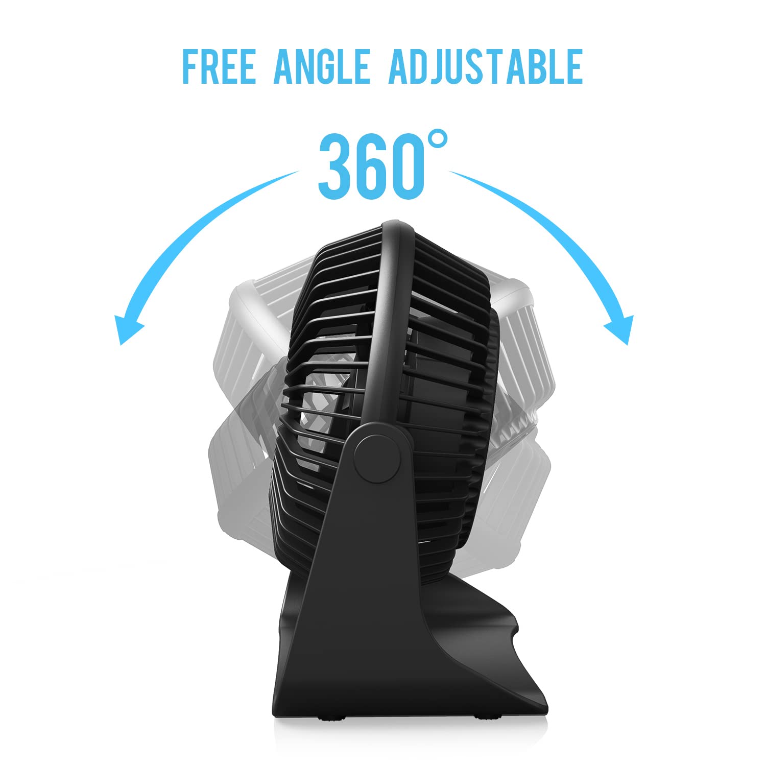 HONYIN Small USB Desk Fan, 3 Speeds Desktop Table Cooling Fan, 360° Rotatable, Strong Wind, Quiet Personal Little Fan Powered by USB for Bedroom Home Office