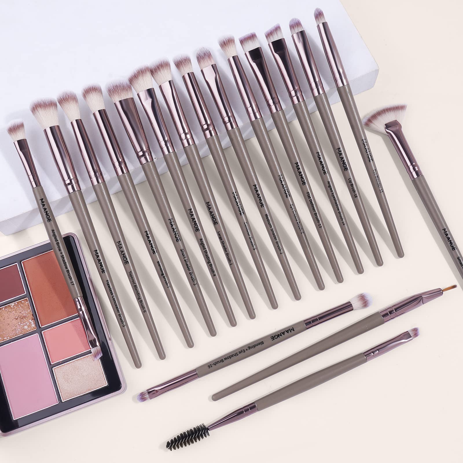 Makeup Brushes 20 Pcs Makeup Brush Set, MAANGE Premium Synthetic Powder Concealers Eye Shadows Eyeliner Make Up Brushes (Champagne)