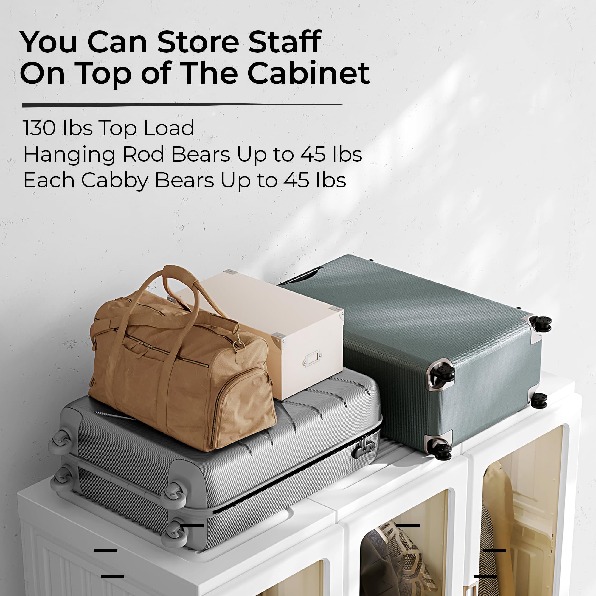 HAIS Portable Wardrobe Closet Storage Organizer Large Capacity 20" Deep Portable Plastic Closet Armoire (5 Cubes-3 Hanging Rods) Collapsible Foldable Organizer Cloakroom Wardrobe Magnetic Doors